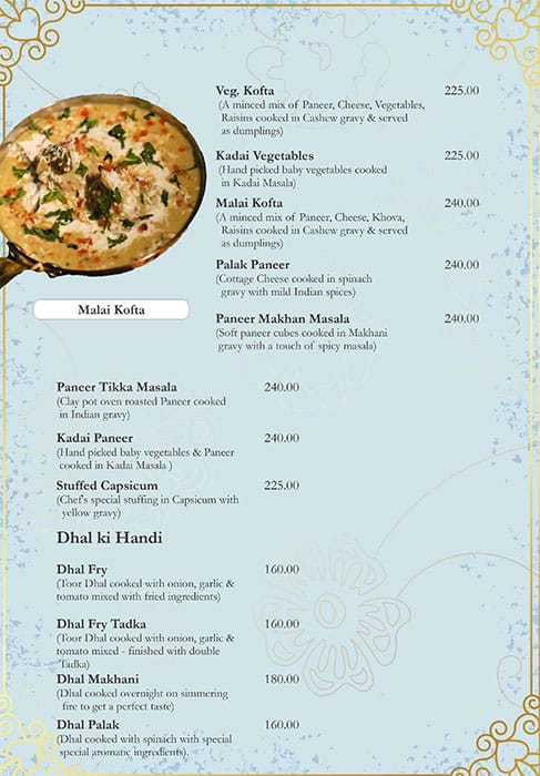Menu at Golden Sidra (formally Sherkhan), Bengaluru