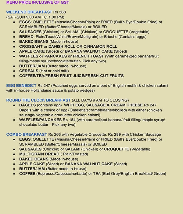 Menu of Glen`s Bakehouse, Sanjay Nagar, Bangalore