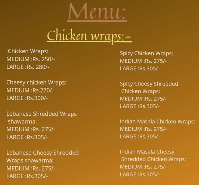Menu of The Wraps Junction, Viman Nagar, Pune
