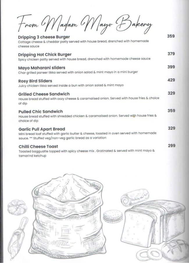 Menu at Madam Mayo, Greater Noida