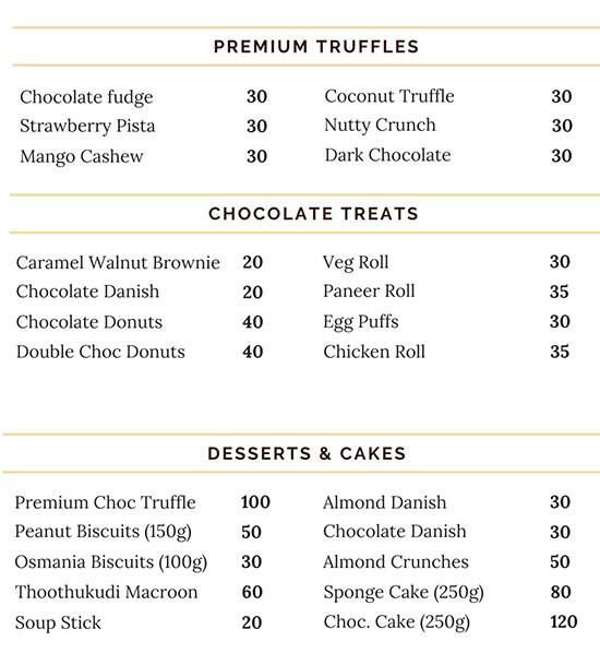 Menu of Choco Lekker, Royapuram, Chennai