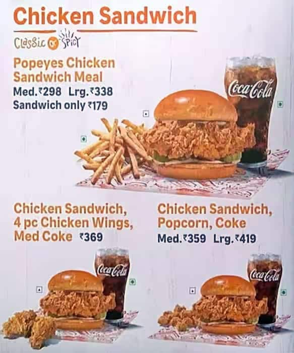 Menu of Popeyes, Velachery, Chennai