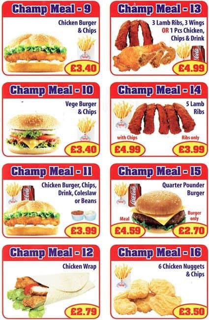 Menu at Champs American Fried Chicken fast food, London