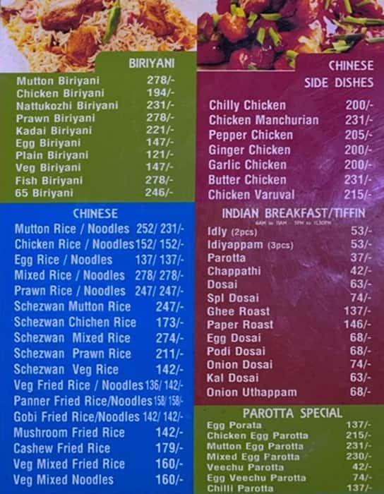 Menu at Hotel Pandian, Chennai, No1/10 Poonamallee High Road