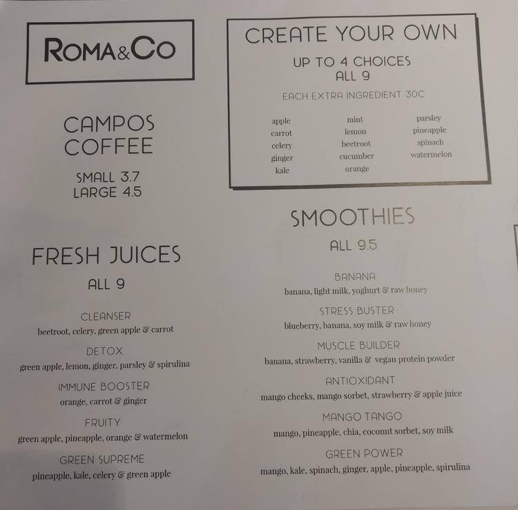 Menu at Roma & Co Cafe, Manly