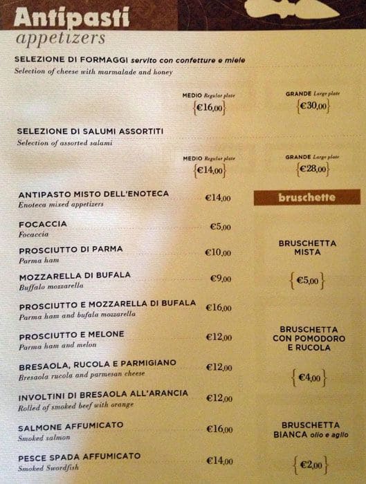 Menu da Antica Enoteca pub & bar, Roma, Via Della Croce 76B 76b - 00187