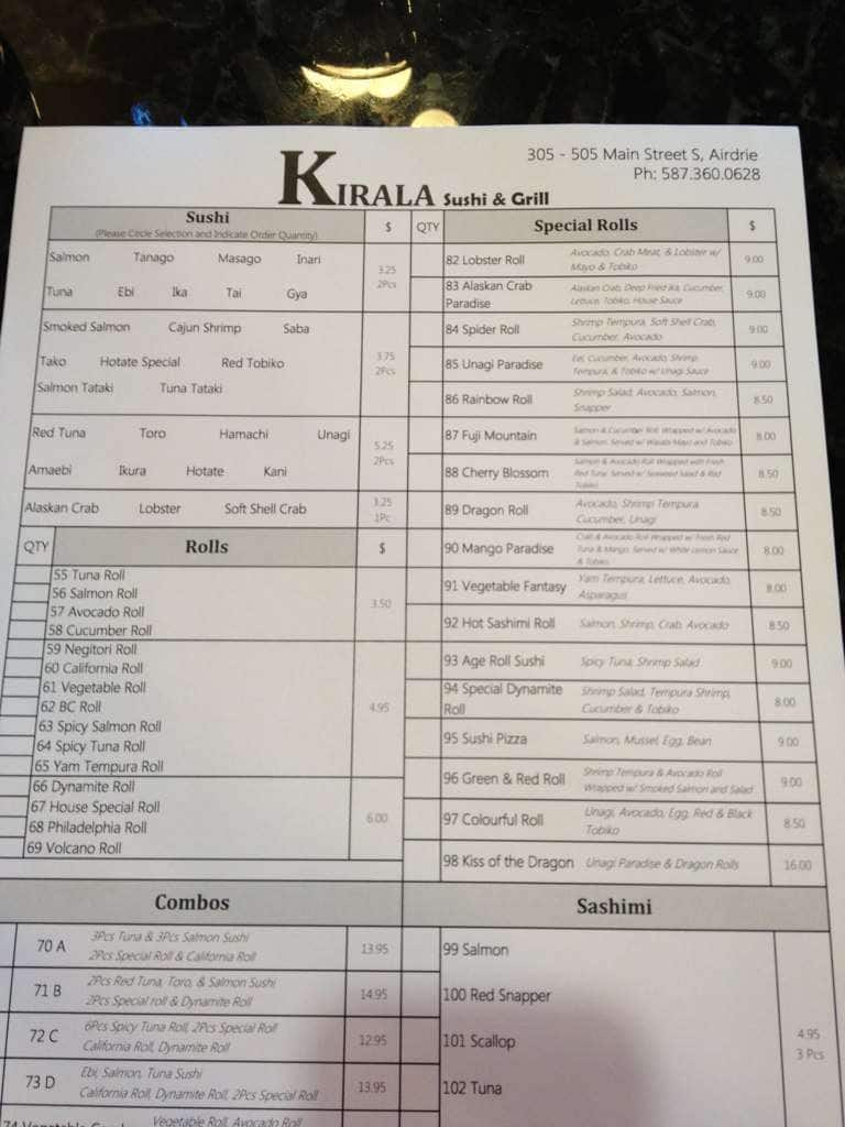 Kirala Sushi & Grill Menu, Menu for Kirala Sushi & Grill, Airdrie ...