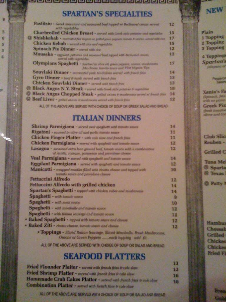 Menu at Spartans Family Restaurant, Burke