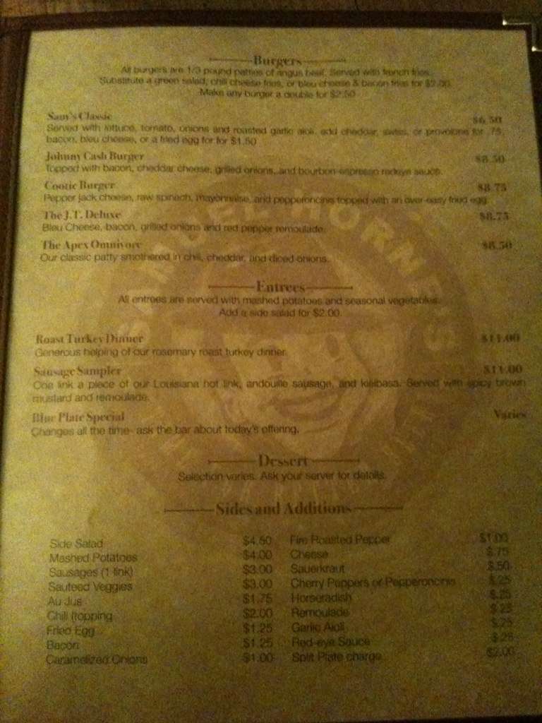 Menu at Samuel Horne's Tavern pub & bar, Folsom