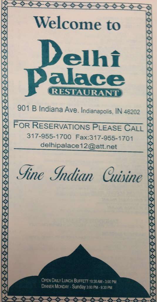 Menu at Delhi Palace Restaurant, Indianapolis, 901 Indiana Ave