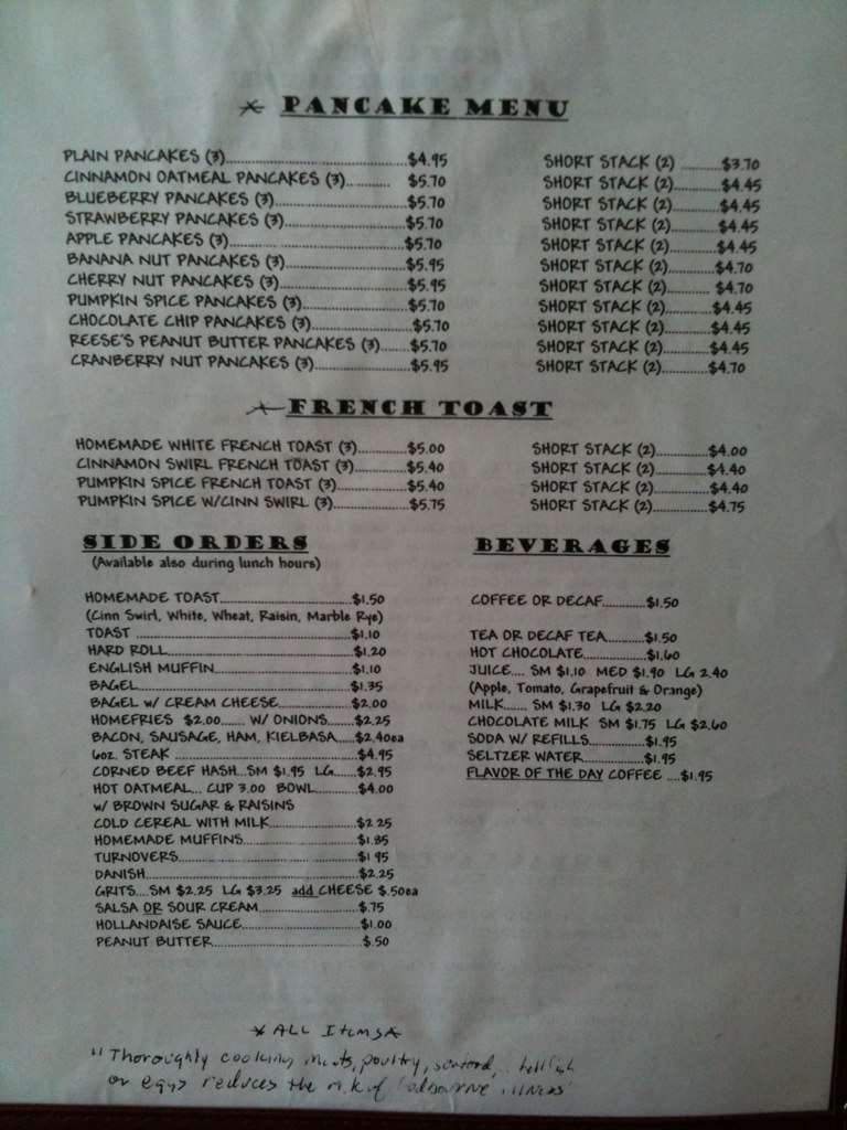Menu at Hotcakes Family Restaurant, East Windsor
