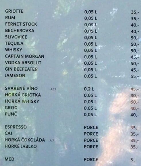Menu at Letná beer garden pub & bar, Prague, Letenske Sady 341