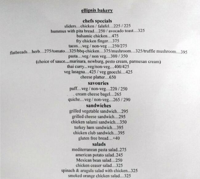 Menu at Ellipsis Bakery, Mumbai, Recondo Estate