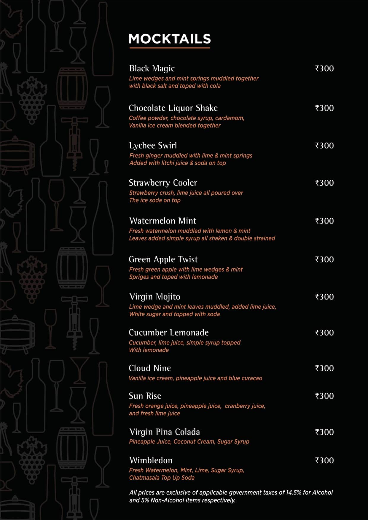 Menu of Pause Bar & Kitchen, Perungudi, Chennai