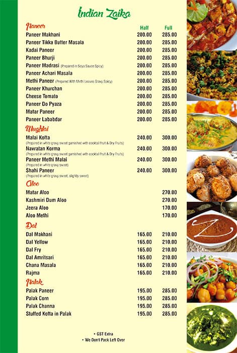 Menu at Zaika Restaurant, Panchkula, SCO-18