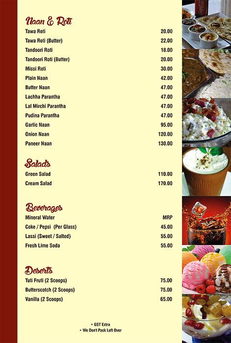 Menu at Zaika Restaurant, Panchkula, SCO-18