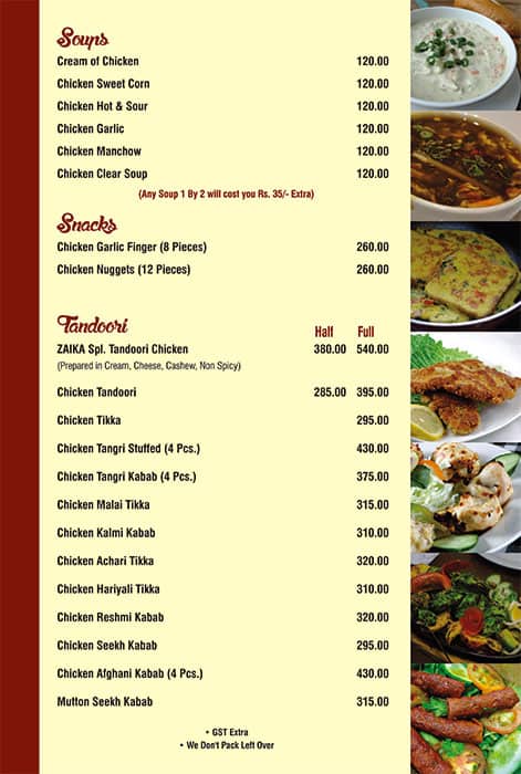 Menu at Zaika Restaurant, Panchkula, SCO-18