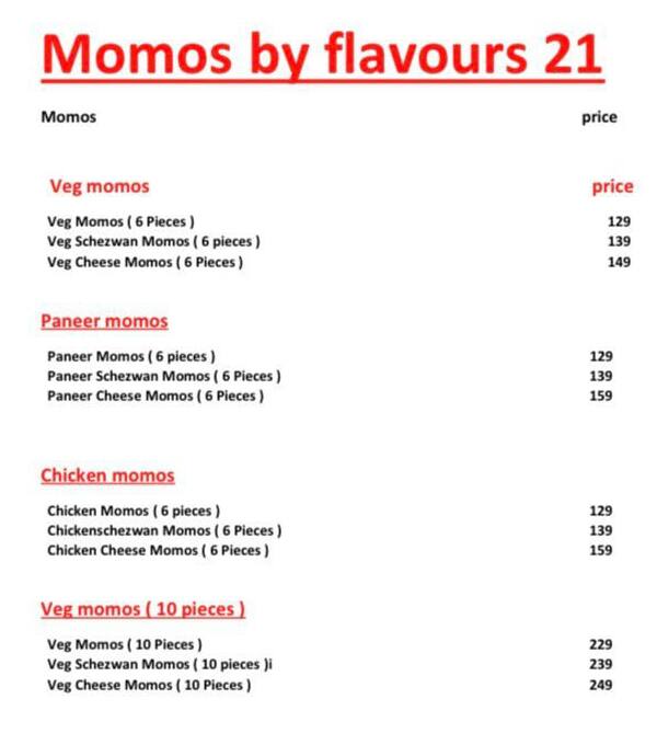 Menu of Momos By Flavours 21, Sakinaka, Mumbai