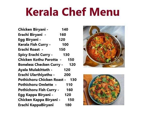 Menu of Kerala Chef, Whitefield, Bangalore