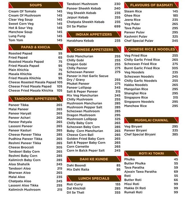 Menu of Dil Se Rasoi, Kilpauk, Chennai