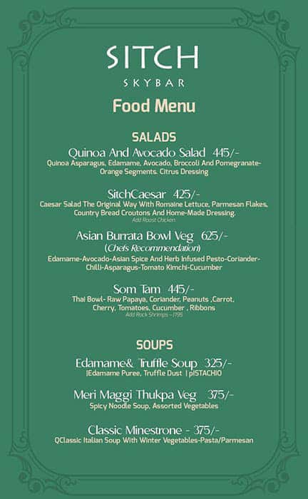 Menu of Sitch Skybar, Saket, New Delhi