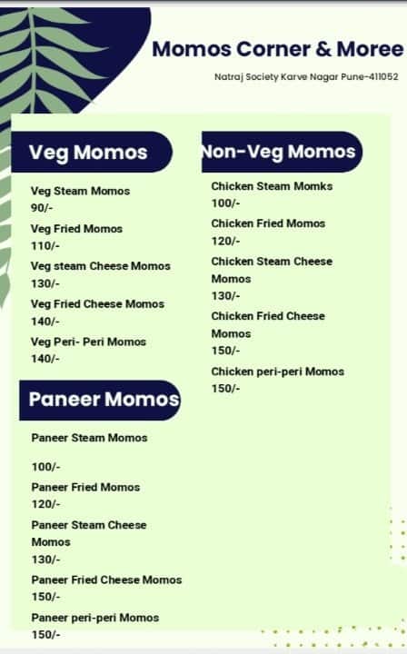 Menu of Momos Corner & Moree, Karve Nagar, Pune