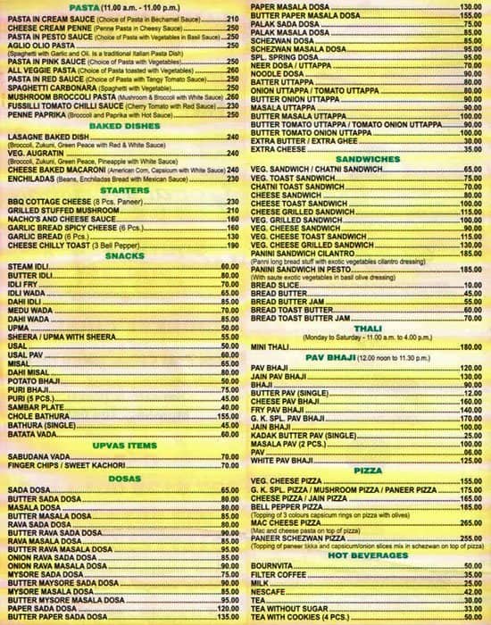 Gopal Krishna Veg Menu, Menu for Gopal Krishna Veg, Santacruz East ...