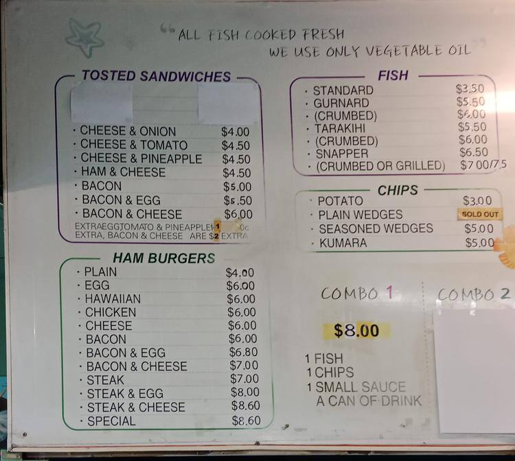 Menu at Grey Lynn Seafood fast food, Auckland, 561 Great North Road ...
