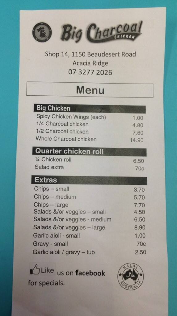 Big Charcoal Chicken Menu, Menu for Big Charcoal Chicken, Coopers ...