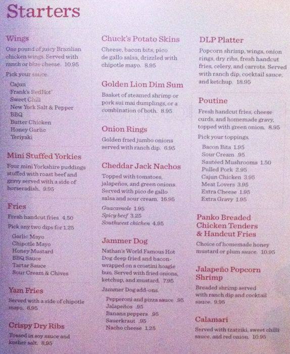 Menu at Delta Lion Pub, New Westminster