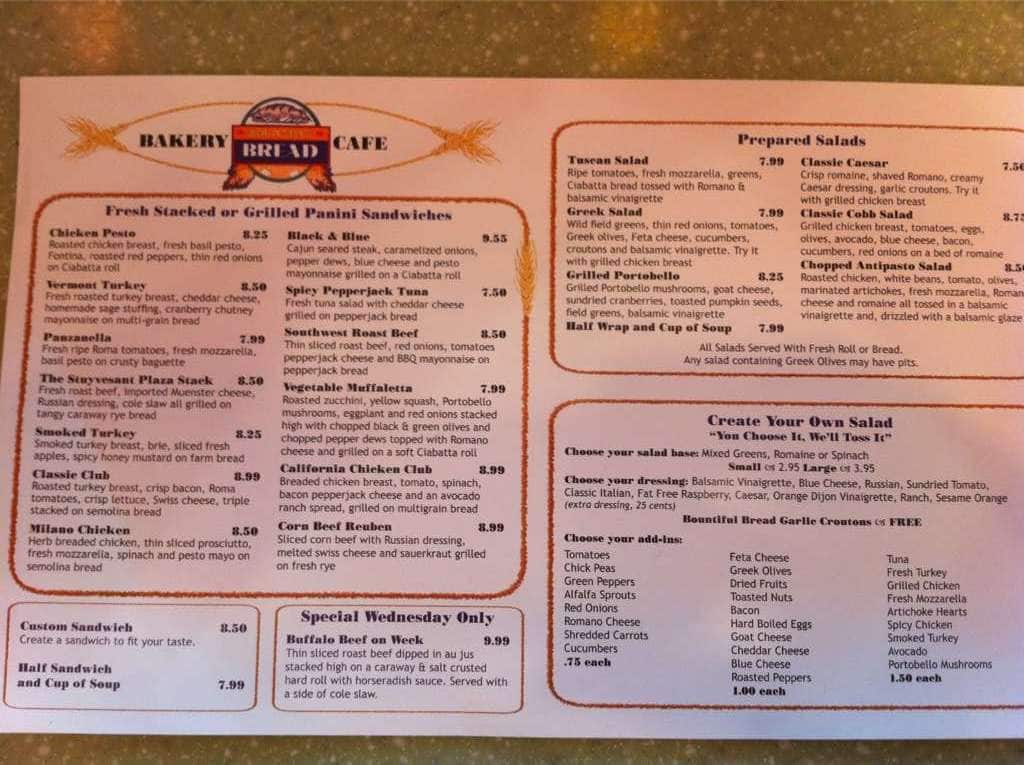 Menu at Bountiful Bread cafe, Albany, Western Ave