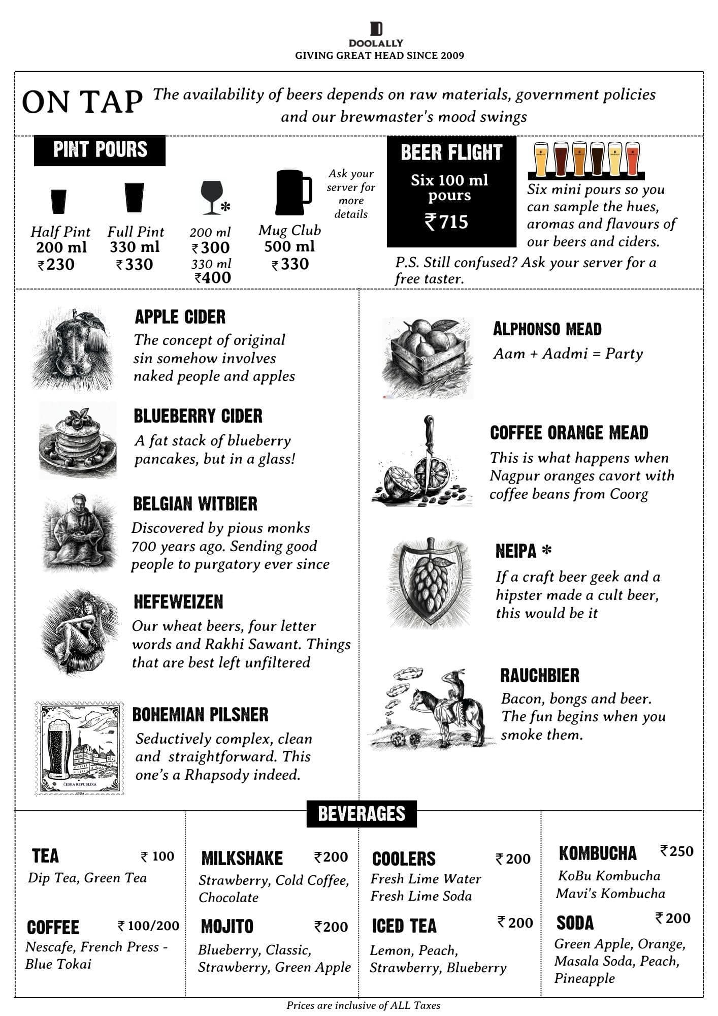 Menu of Doolally Taproom, Veera Desai Area, Mumbai