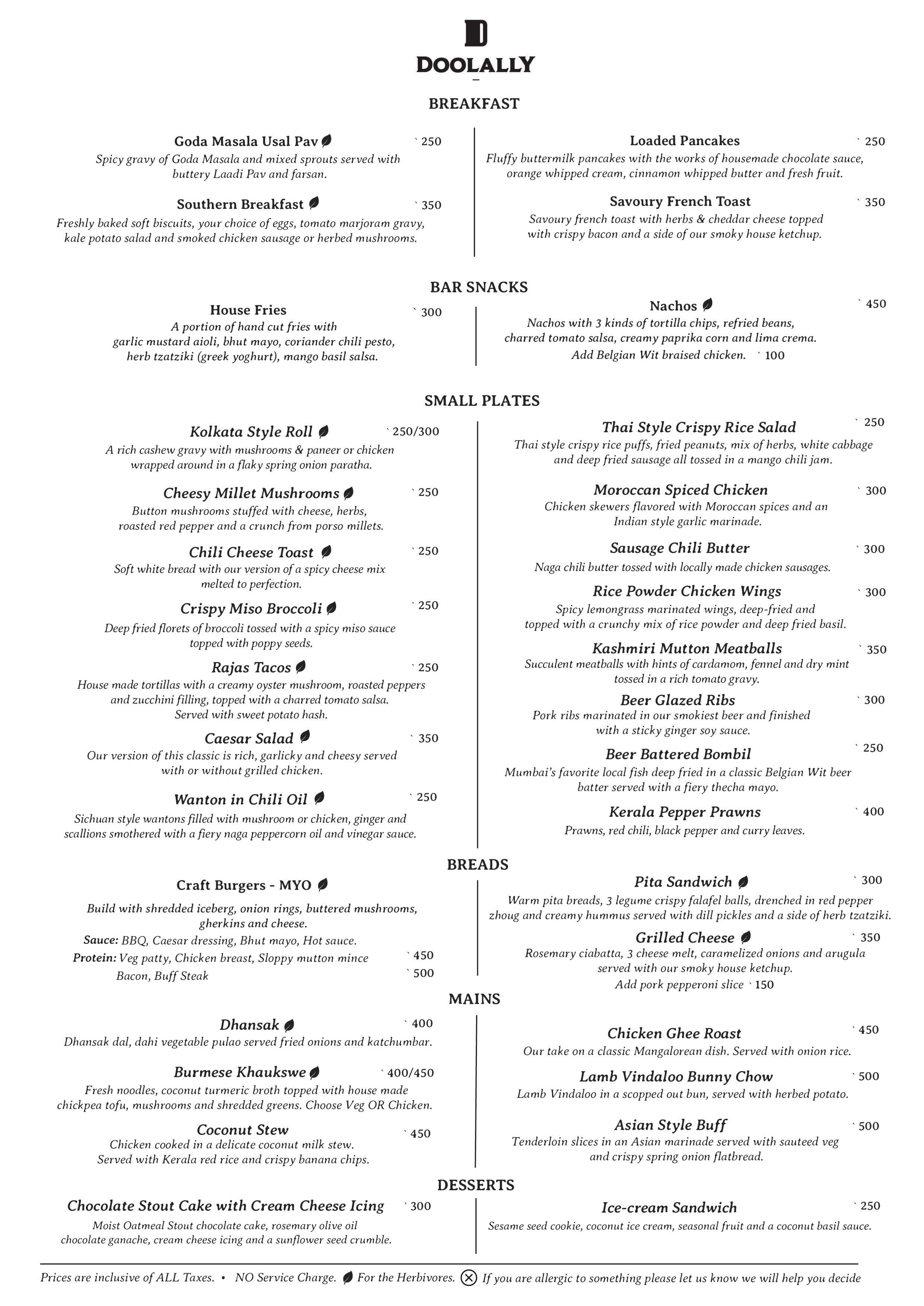 Doolally Taproom Menu, Menu de Doolally Taproom, Veera Desai Area ...