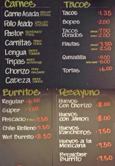 Menu at Catrinas Taqueria restaurant, Redwood City