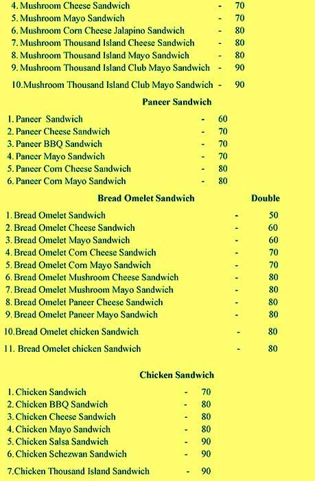Menu at The Sandwich Club, Coimbatore