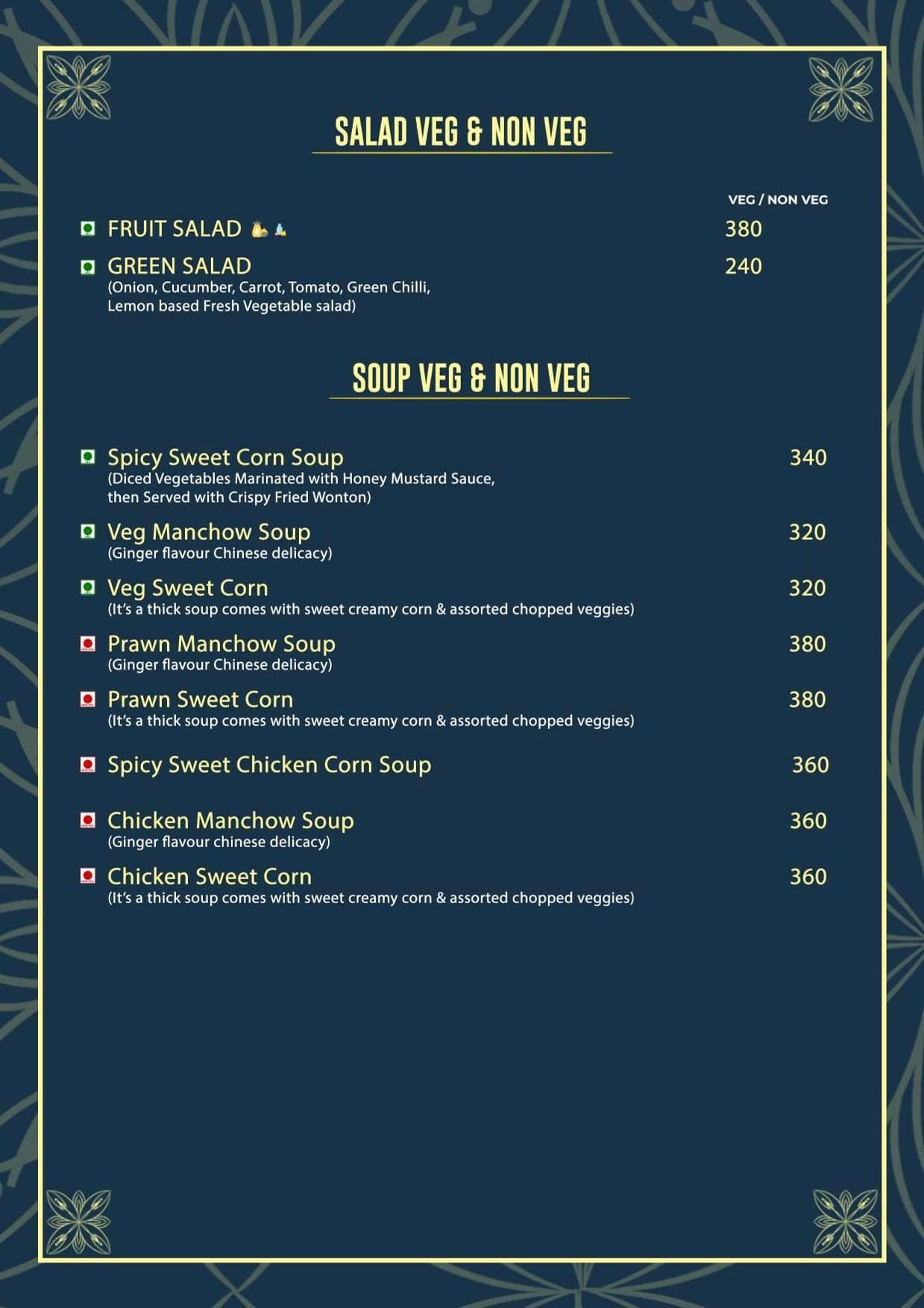 Menu at Wafira, Kolkata