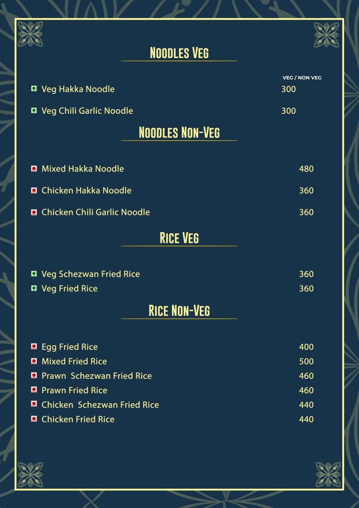 Menu at Wafira, Kolkata