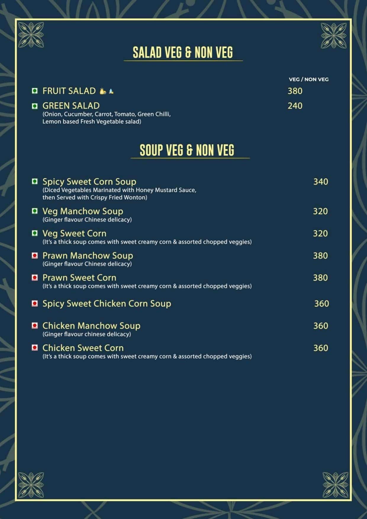 Menu of Wafira, Chowringhee, Kolkata