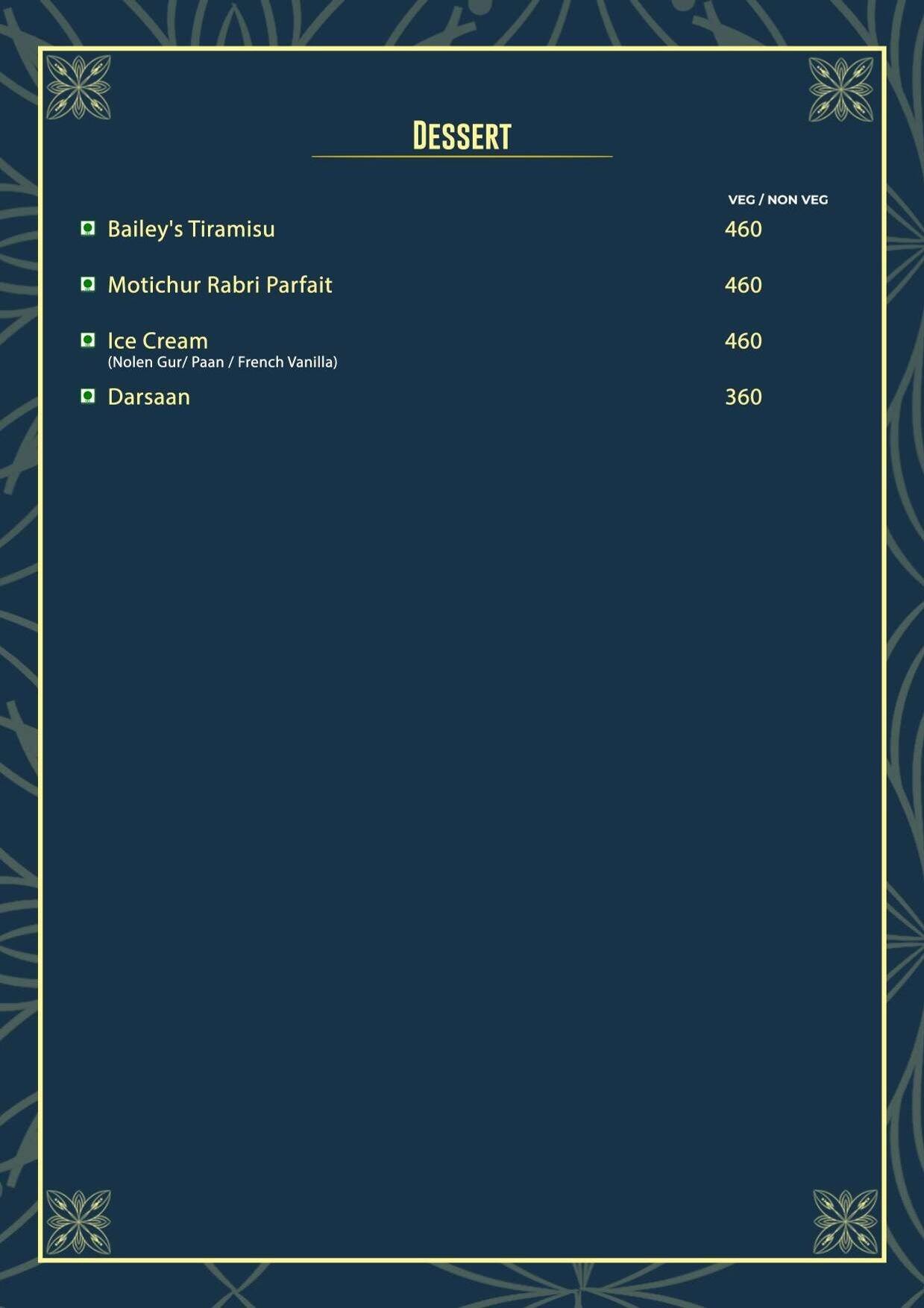 Menu at Wafira, Kolkata