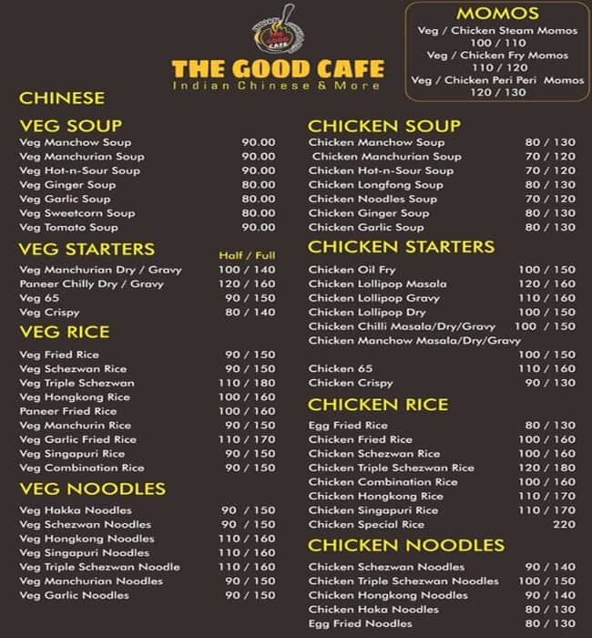 Menu of The Good Cafe, Hinjawadi, Pune