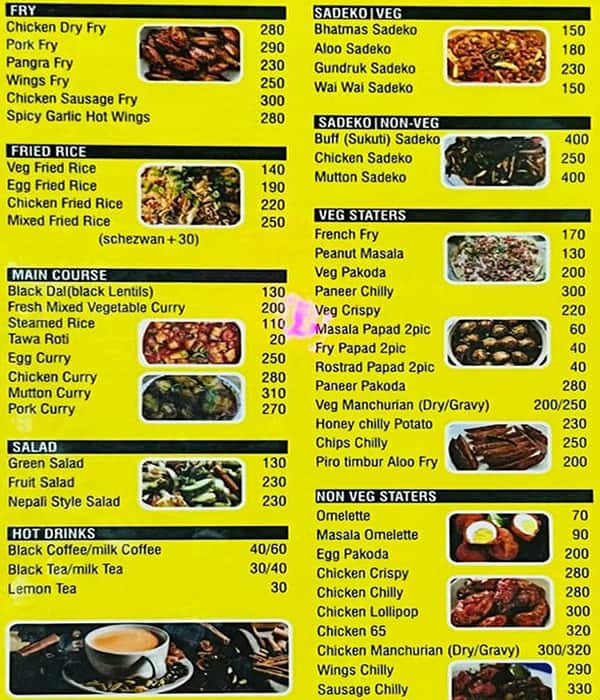 Menu of Nepal's Kitchen, Baga, Goa