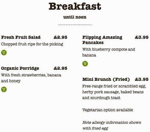 Menu at Giraffe restaurant, London, Riverside