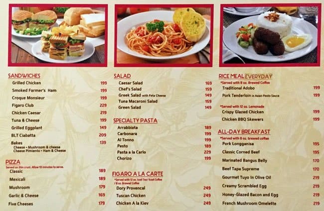 Figaro Menu, Menu for Figaro, Glorietta Complex, Makati City - Zomato ...