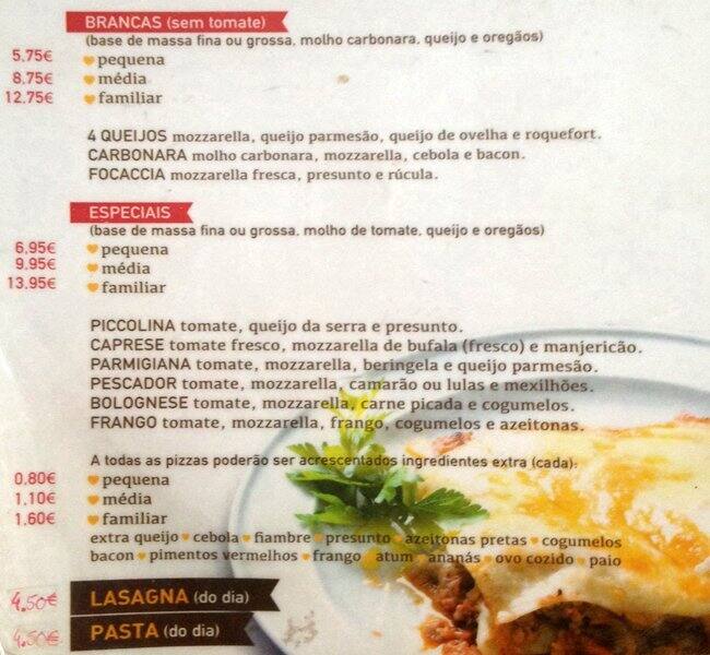 Menu at Pizzaria La Piccolina, Pontinha