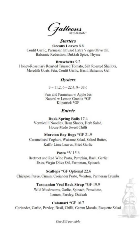 Menu at Ocean International Hotel restaurant, Mackay