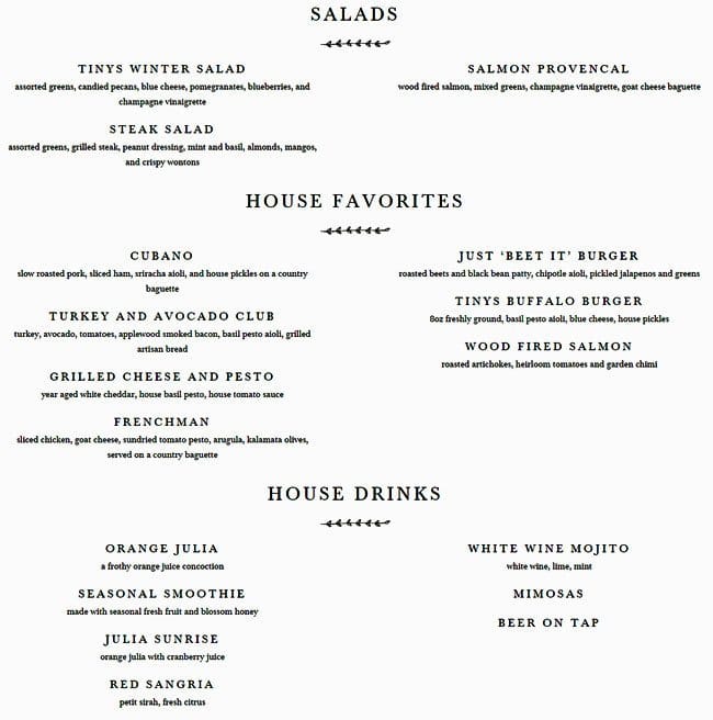 Menu at Tiny Boxwoods restaurant, Houston