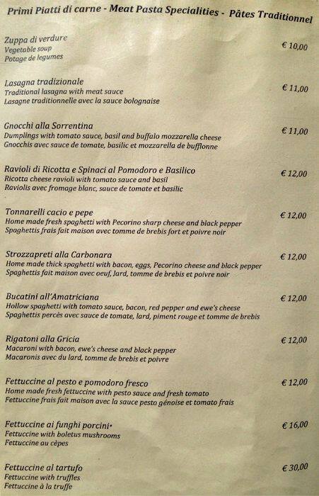 Menu at Ristorante Il Falchetto, Rome