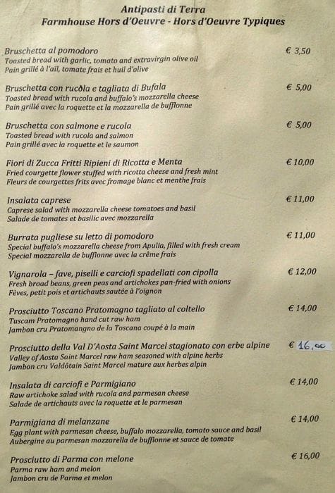 Menu da Ristorante Il Falchetto, Roma