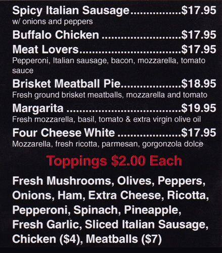 Menu at Pie Pie Pizza pizzeria, New York City, 924 Columbus Ave
