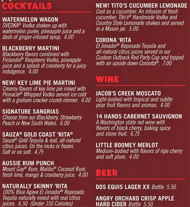 Menu at Outback Steakhouse, Montgomery, Taylor Rd